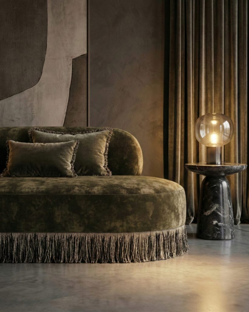 Tsar Khaki Velvet Curtains | Luxury Fabric - Berengere Leroy